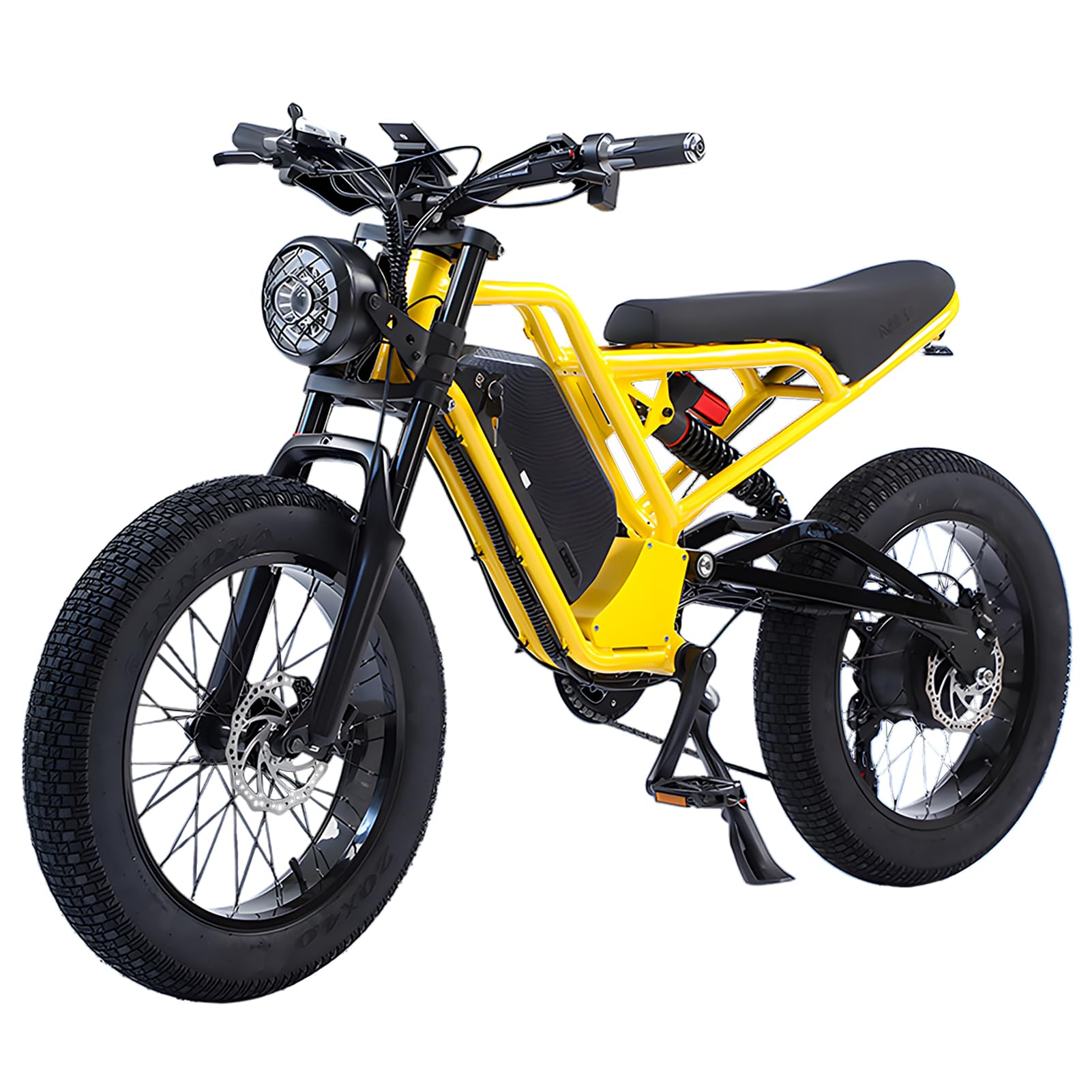 Helasdvt MZB1 1500W Electric Mountain Bike,48V18A Removable Battery,35MPH Adult Electric Bike,20 Inch Fat Tire Retro Electric Bike,7Speed,with Suspension Fork,Hydraulic Brake System(Yellow 1 Battery)…