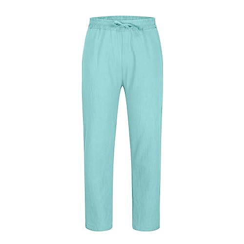 GiliGiliso Men's Casual Pants Men Solid Casual Elastic Waistband Pocket Cotton Linen Panel Trousers Pants Men's Compression Shorts Mint Green, XL
