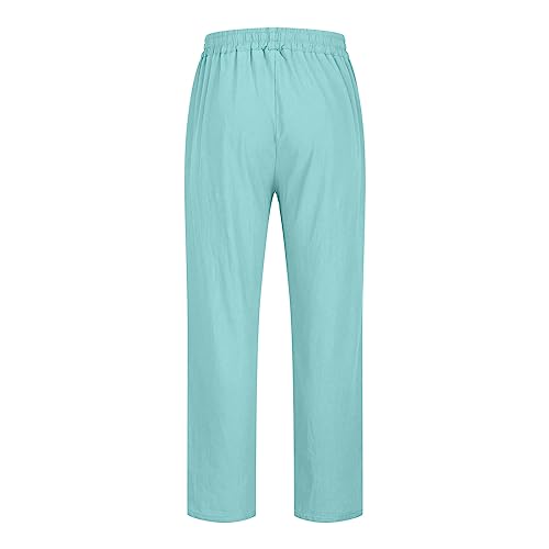 GiliGiliso Men's Casual Pants Men Solid Casual Elastic Waistband Pocket Cotton Linen Panel Trousers Pants Men's Compression Shorts Mint Green, XL