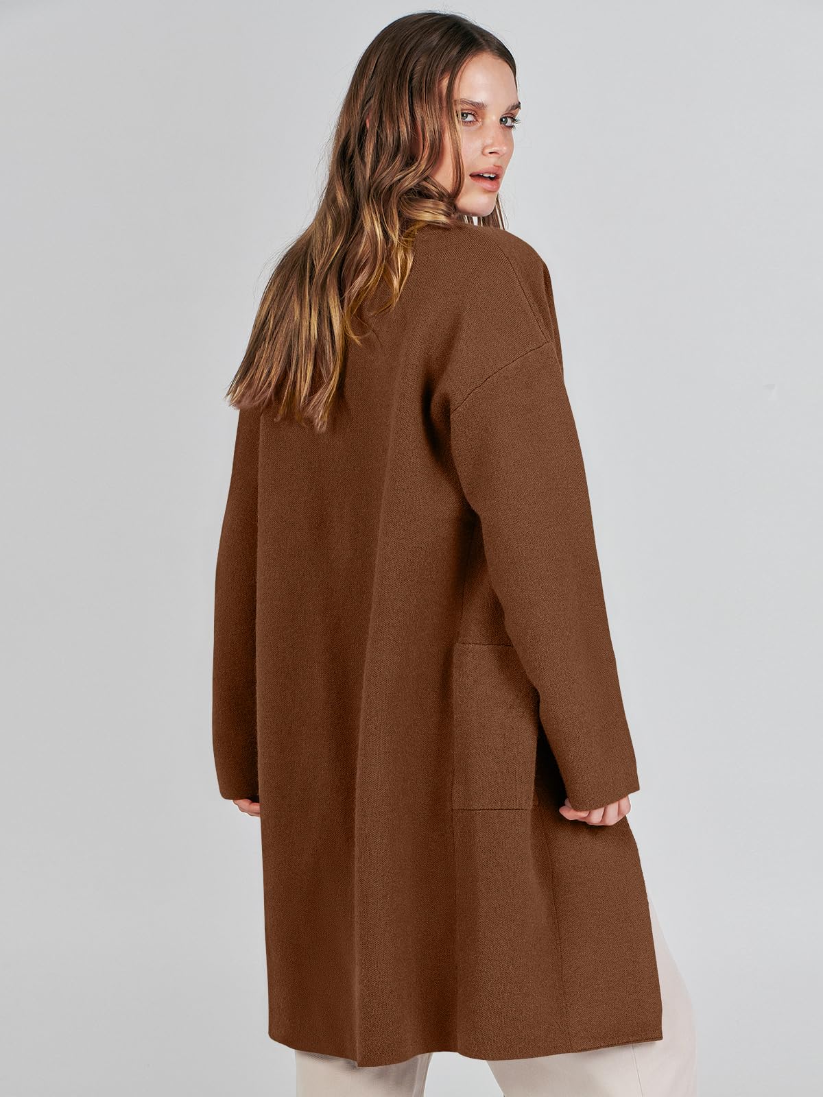 ANRABESS Women's 2023 Cardigan Coat Long Sleeve Open Front Knit Casual Coatigan Sweater Classy Trendy Clothes Spring Going Out Jacket Outwear B1123jiaotang-M, Caramel