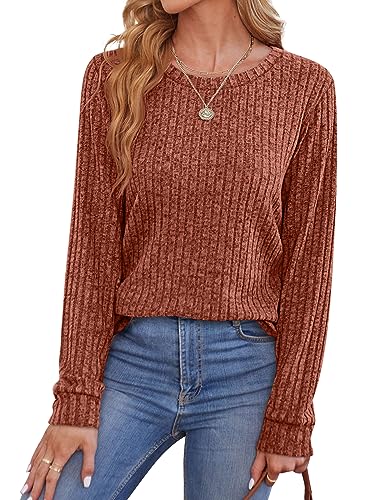 WIHOLL Fall Clothes for Women 2023 Tunic Sweaters Long Sleeve Shirts for Women Caramel M