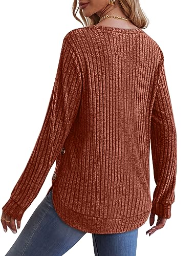 WIHOLL Fall Clothes for Women 2023 Tunic Sweaters Long Sleeve Shirts for Women Caramel M