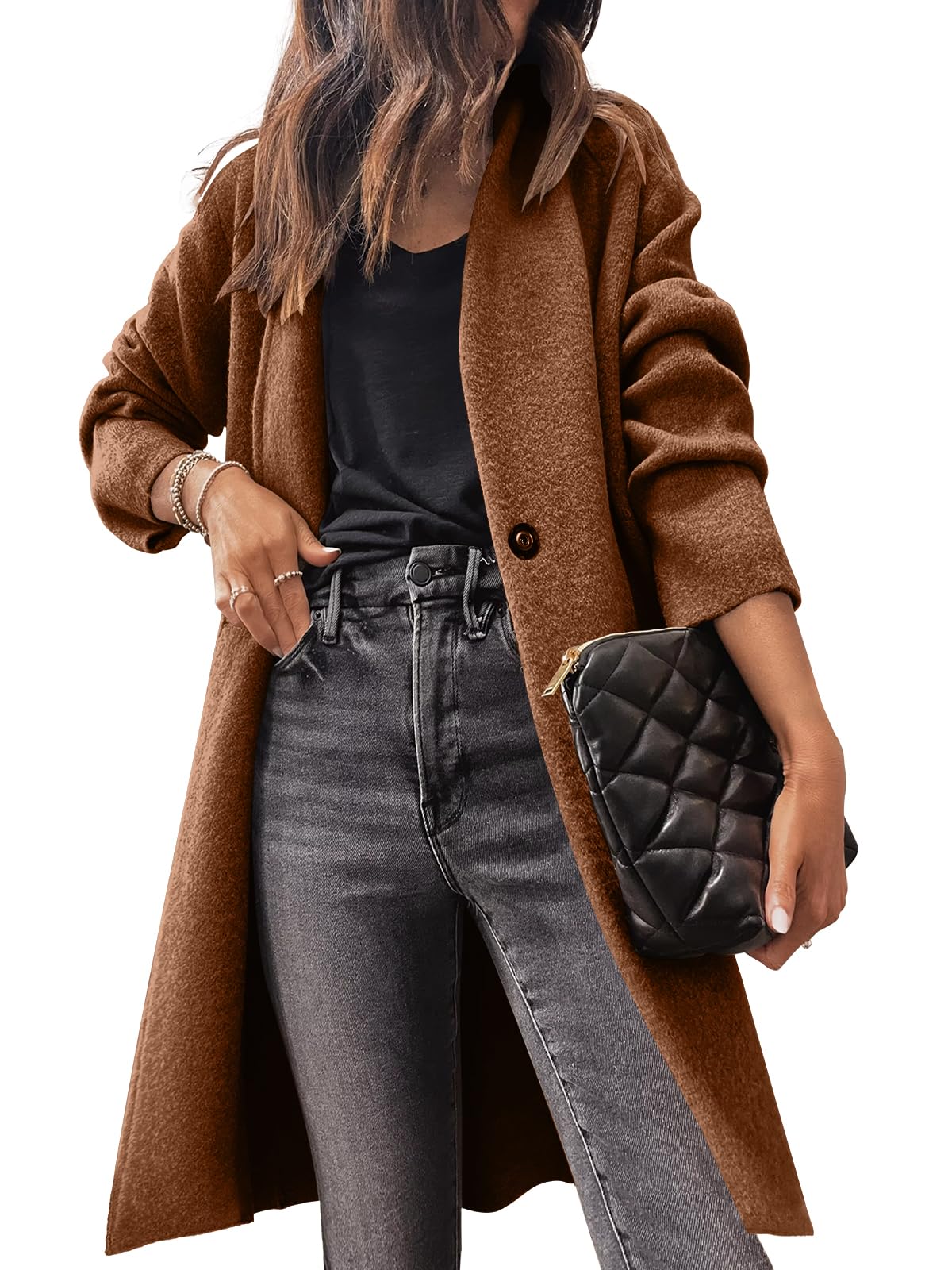 ANRABESS Women's 2023 Cardigan Coat Long Sleeve Open Front Knit Casual Coatigan Sweater Classy Trendy Clothes Spring Going Out Jacket Outwear B1123jiaotang-M, Caramel