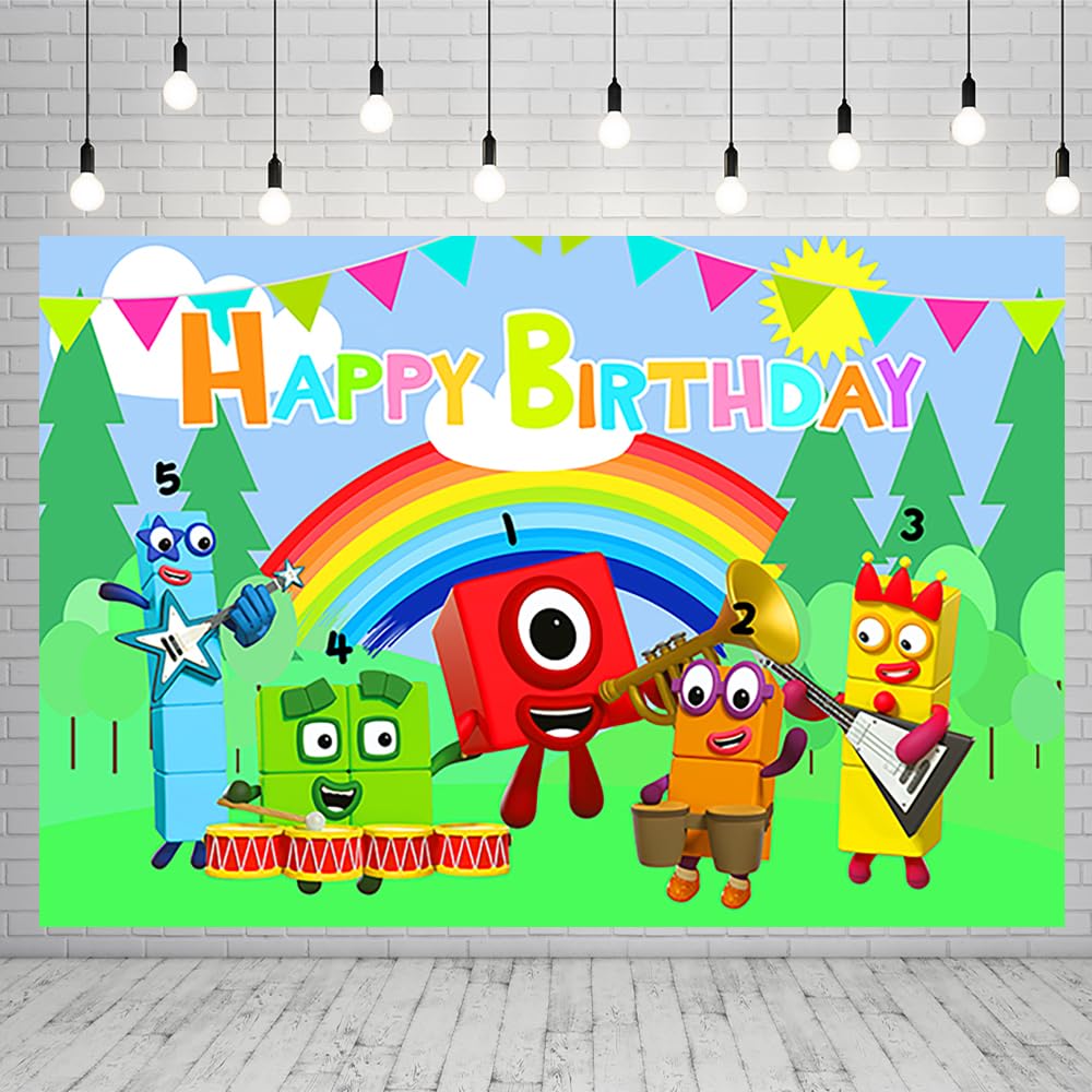 Green Numberblocks Backdrop for Birthday Party Supplies 59x38in Number Banner for Baby Shower Birthday Party Decoration
