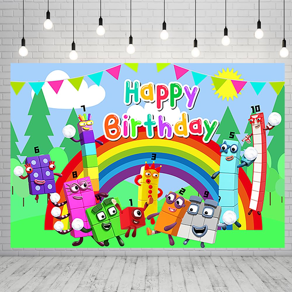Green Numberblocks Backdrop for Birthday Party Supplies 59x38in Number Banner for Baby Shower Birthday Party Decoration