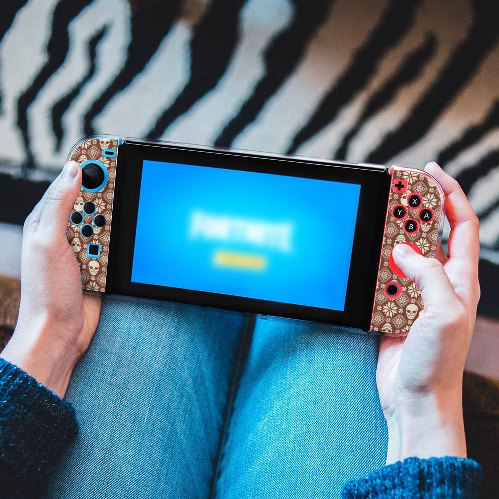 Cross Stitch Skull Pattern Protective Case Cute Design Hard Cases Cover Game Shell for Switch
