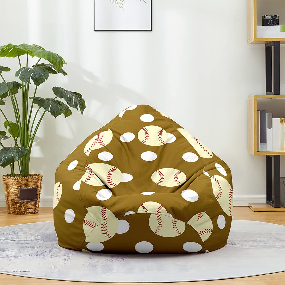 Lukery 3D Baseball Stuffed Animal Storage Bean Bag Chair Cover for Kids and Adults, Stuffable Beanbag (No Filler) Living Room Washable Bean Bag Lazy Sofa (L/35.4x43.3'',Curry Color)