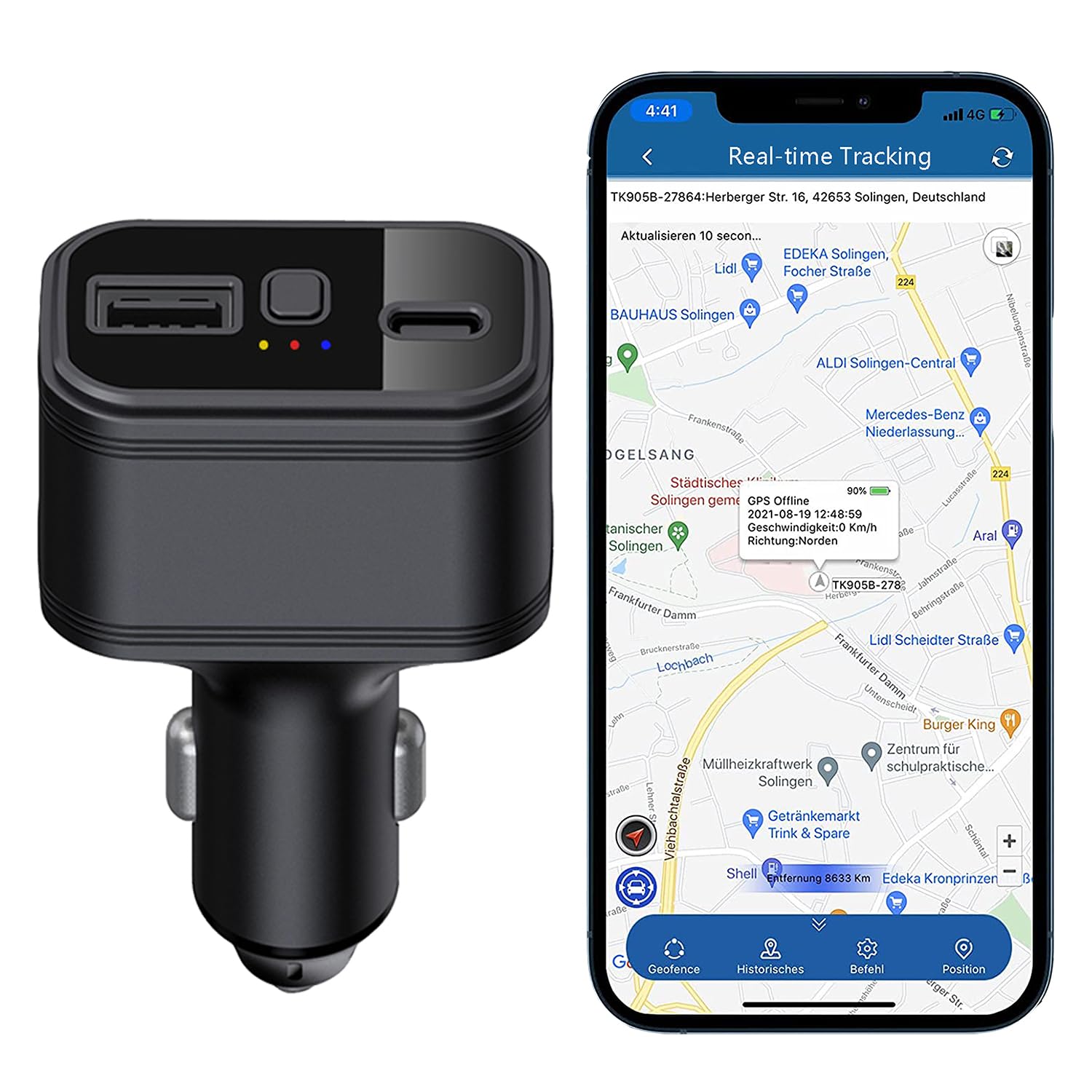 TKSTAR Car GPS Tracker Device - Hidden GPS Tracker for Vehicles, GPS Locator with USB & Type-C Charging Port, Hidden Tracking Devices Compatible with 9-32V - TK818