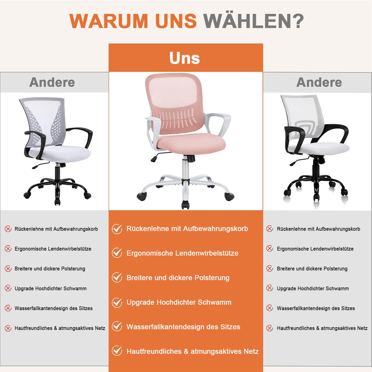 Sweetcrispy Office Computer Desk Chair, Ergonomic Mid-Back Mesh Rolling Work Swivel Task Chairs with Wheels, Comfortable Lumbar Support, Comfy Arms for Home, Bedroom, Study, Student, Pink