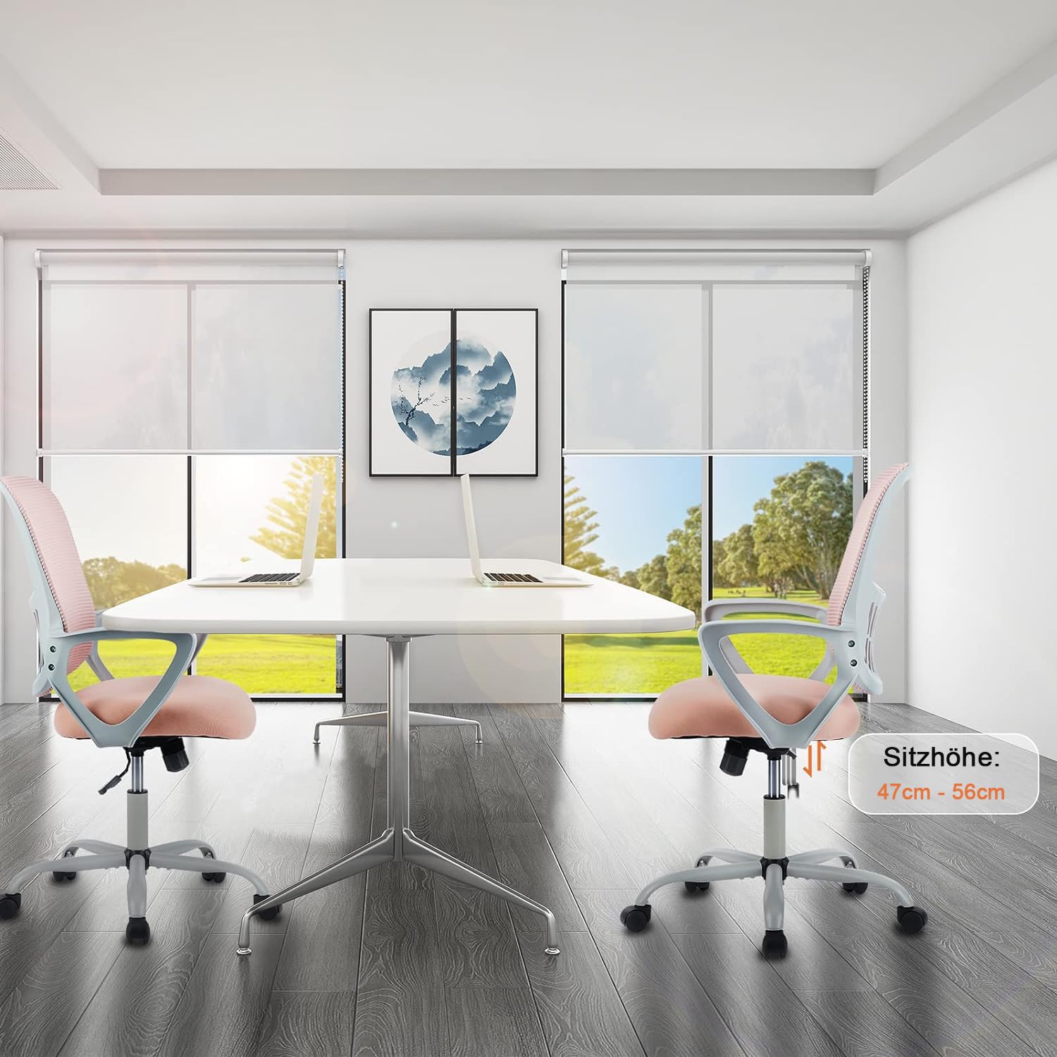 Sweetcrispy Office Computer Desk Chair, Ergonomic Mid-Back Mesh Rolling Work Swivel Task Chairs with Wheels, Comfortable Lumbar Support, Comfy Arms for Home, Bedroom, Study, Student, Pink