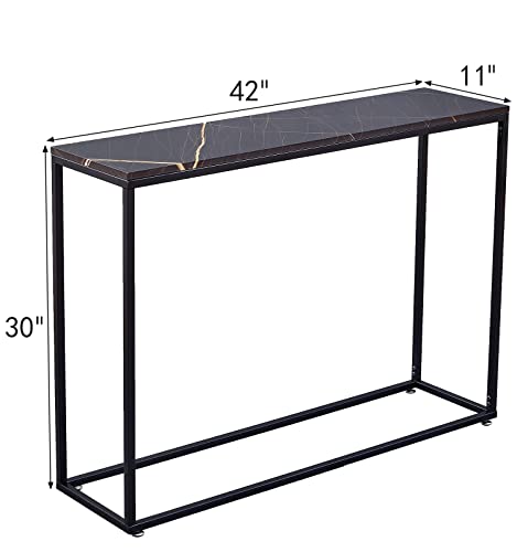 Volowoo Faux Marble Console Table, Snack Entryway Table, Entrance Sofa Table, MDF Entry Table, Accent Coffee Table with Metal Frame, Couch Table for Hallway, Living Room(Faux Marble, 1-Tier,Brown)