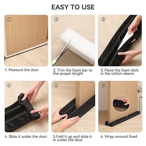 ASWEI Under Door Draft Stopper, 34.5x2'' Door Stoppers for Bottom of Door, Two Side Adjustable Foam Under Door Noise Stopper Block Cold Air and Noise, Door Sweep Easy Install, Not Damage Door (Black)