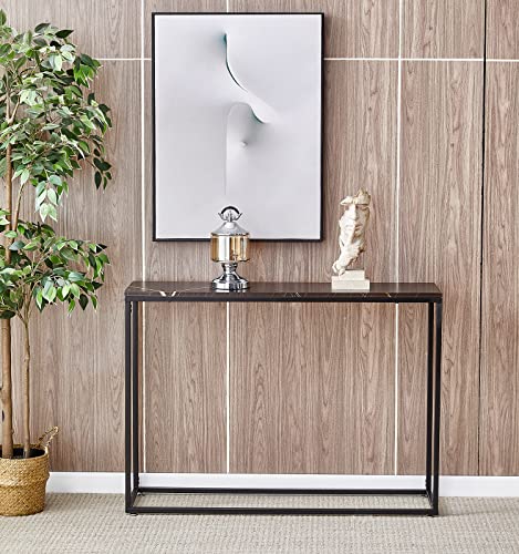 Volowoo Faux Marble Console Table, Snack Entryway Table, Entrance Sofa Table, MDF Entry Table, Accent Coffee Table with Metal Frame, Couch Table for Hallway, Living Room(Faux Marble, 1-Tier,Brown)