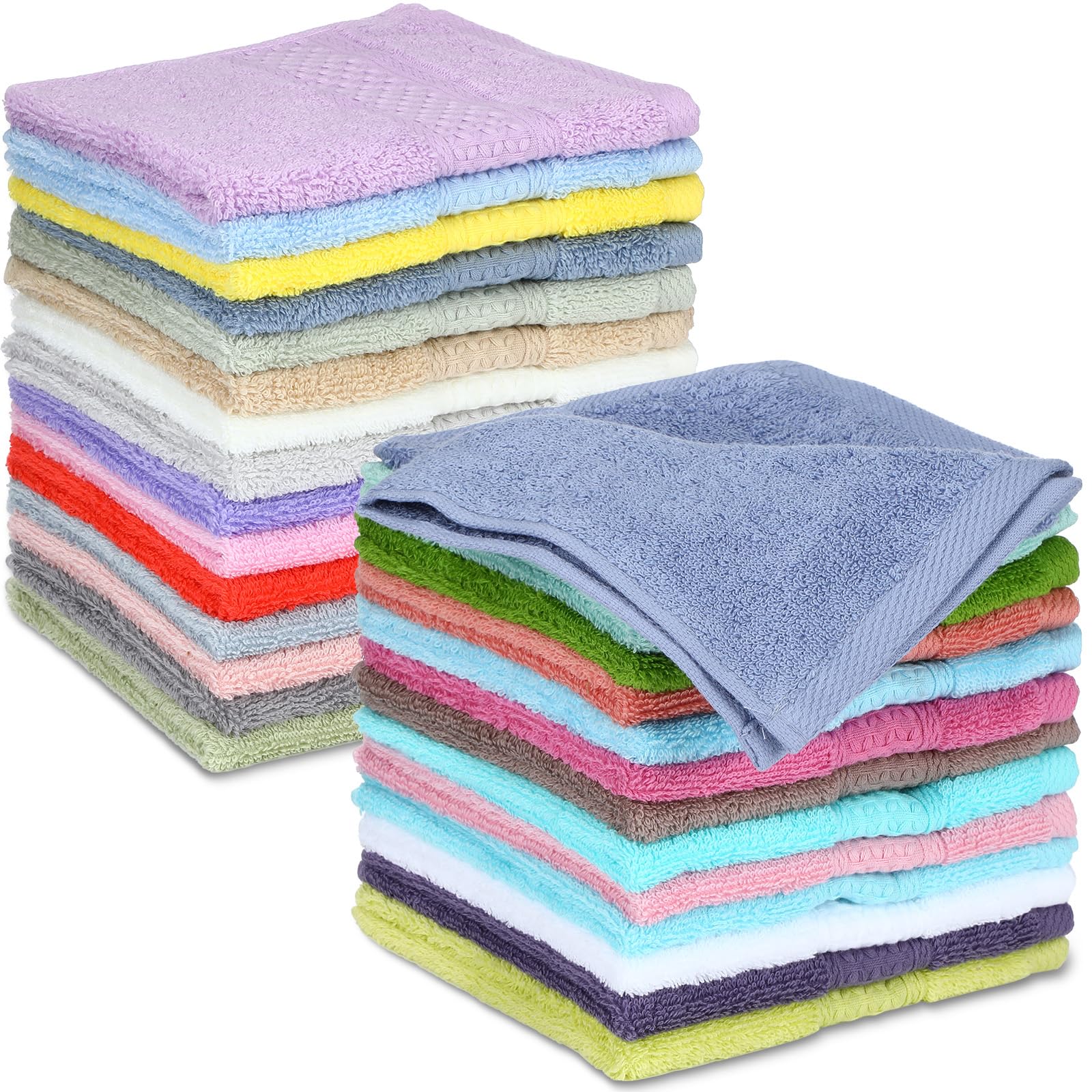 Preboun 28 Pcs Soft Washcloths Set 14 x 14 Inches Facial Fingertip Towel Fast Drying Absorbent Coral Fleece Wash Cloths Microfiber Face Towel Face Cloths Bath Rags for Body Bathroom Spa, 28 Colors