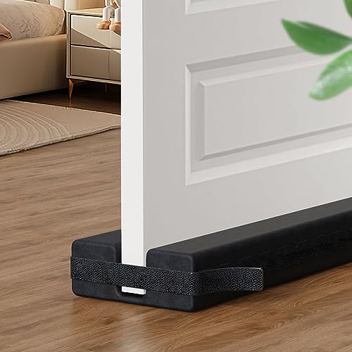 ASWEI Under Door Draft Stopper, 34.5x2'' Door Stoppers for Bottom of Door, Two Side Adjustable Foam Under Door Noise Stopper Block Cold Air and Noise, Door Sweep Easy Install, Not Damage Door (Black)