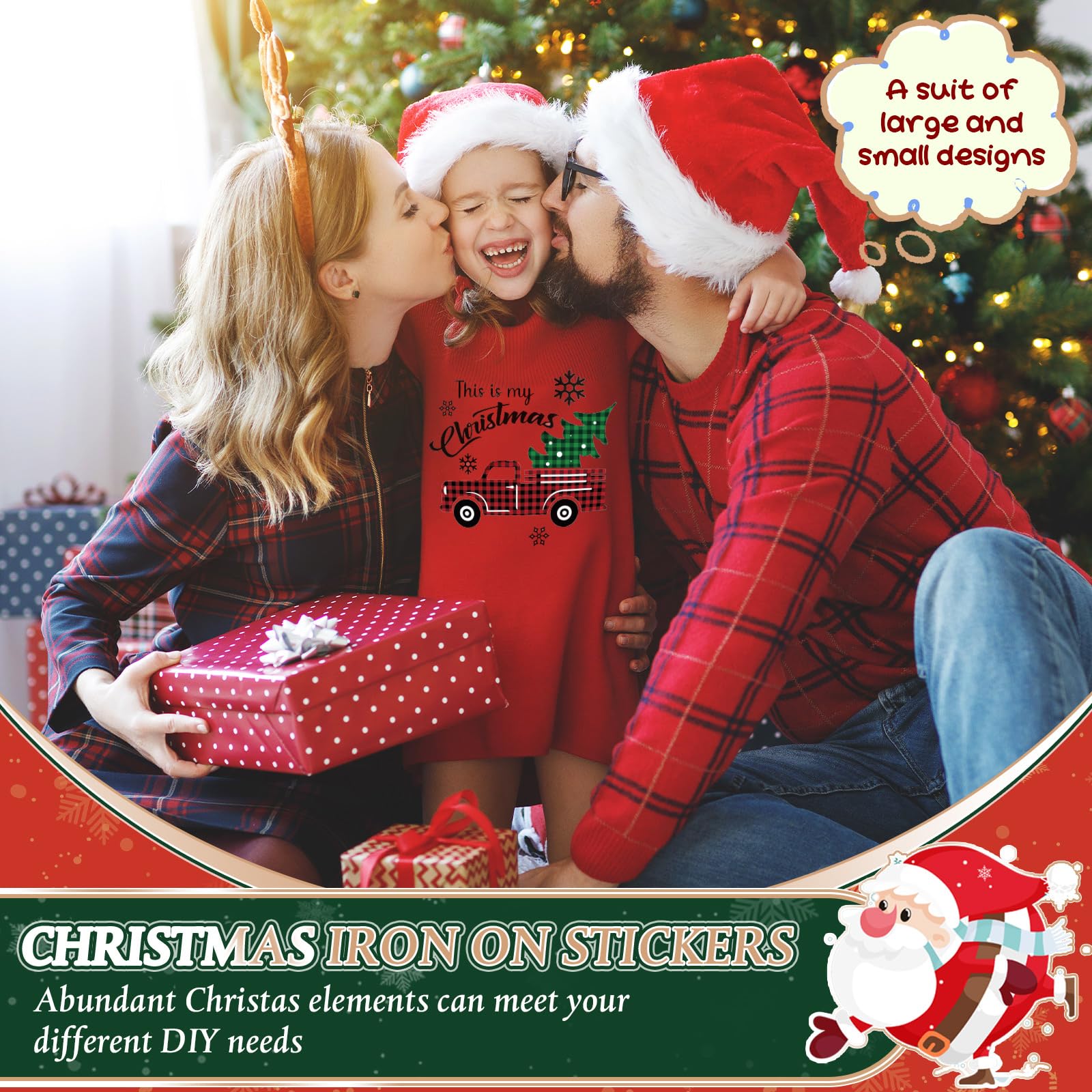 Yeaqee 54 Sheets Christmas Iron on Decals Xmas Patches Appliques Santa Claus Heat Transfer Stickers for T Shirts Iron on Transfers Decal for Jackets Clothes Backpacks Decorations DIY Crafts Party