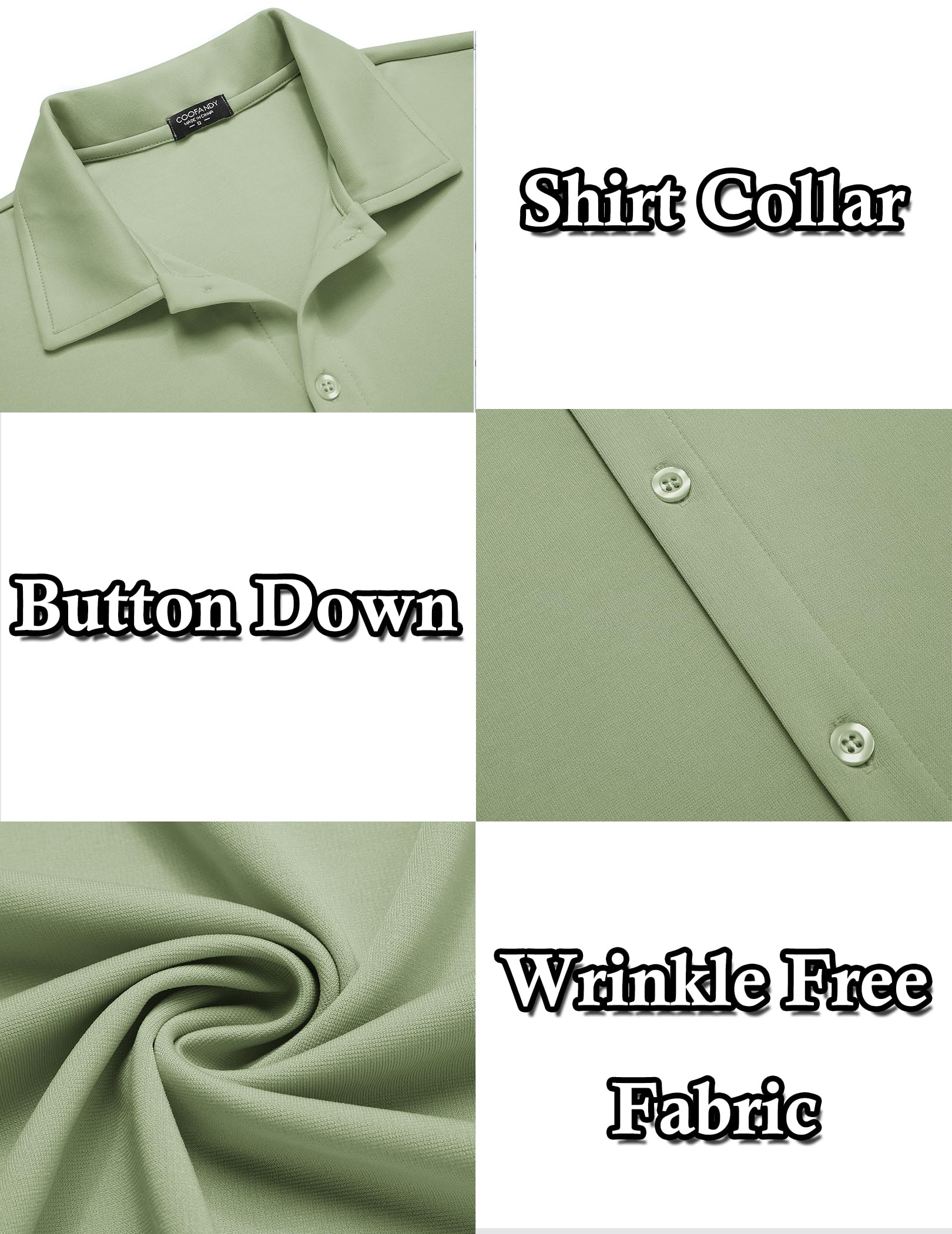COOFANDY Men's Casual Button Down Shirt Wrinkle Free Shirts Long Sleeve Dress Shirt Light Green