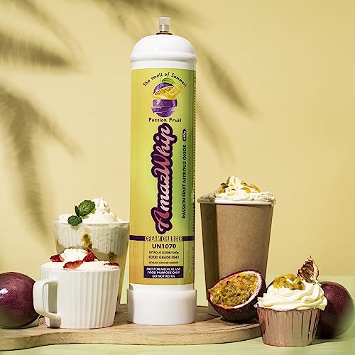AmazWhip 0.95L 640 Gram Passion Fruit Flavor Whipped Cream Charger Cartridge Tank for Cream Charger Dispenser (1 cylinder)