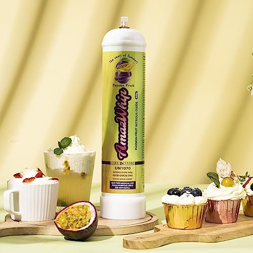AmazWhip 0.95L 640 Gram Passion Fruit Flavor Whipped Cream Charger Cartridge Tank for Cream Charger Dispenser (1 cylinder)