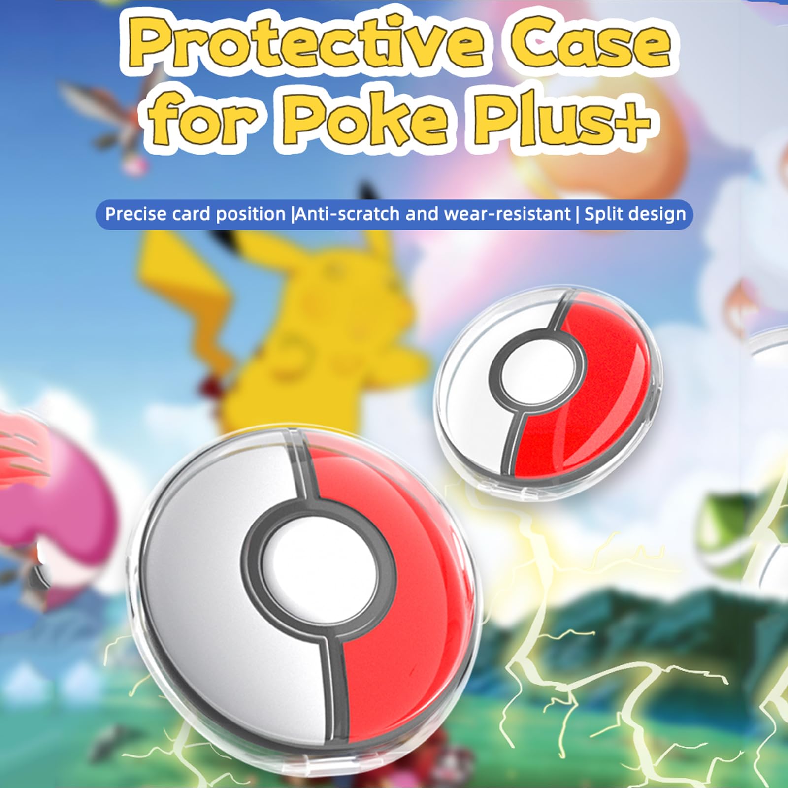 Teyomi 2 in 1 Carrying Case for Pokémon GO Plus + 2023 with Carabiner, Clear Hard Case for Pokemon Go Plus Plus with Clip, Protective Shockproof Hardshell Portable Organizer with Hand Strap(Black)