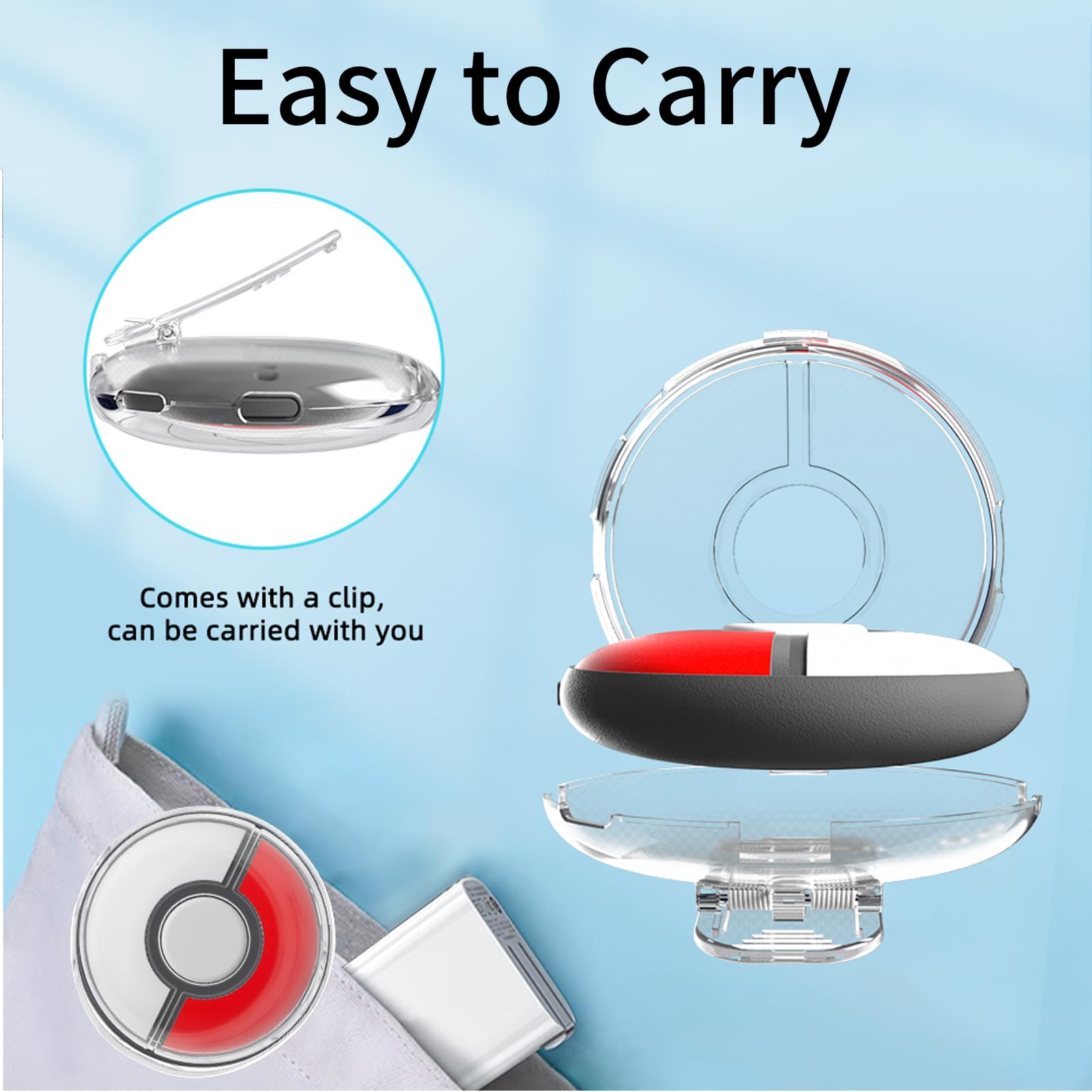 Teyomi 2 in 1 Carrying Case for Pokémon GO Plus + 2023 with Carabiner, Clear Hard Case for Pokemon Go Plus Plus with Clip, Protective Shockproof Hardshell Portable Organizer with Hand Strap(Black)