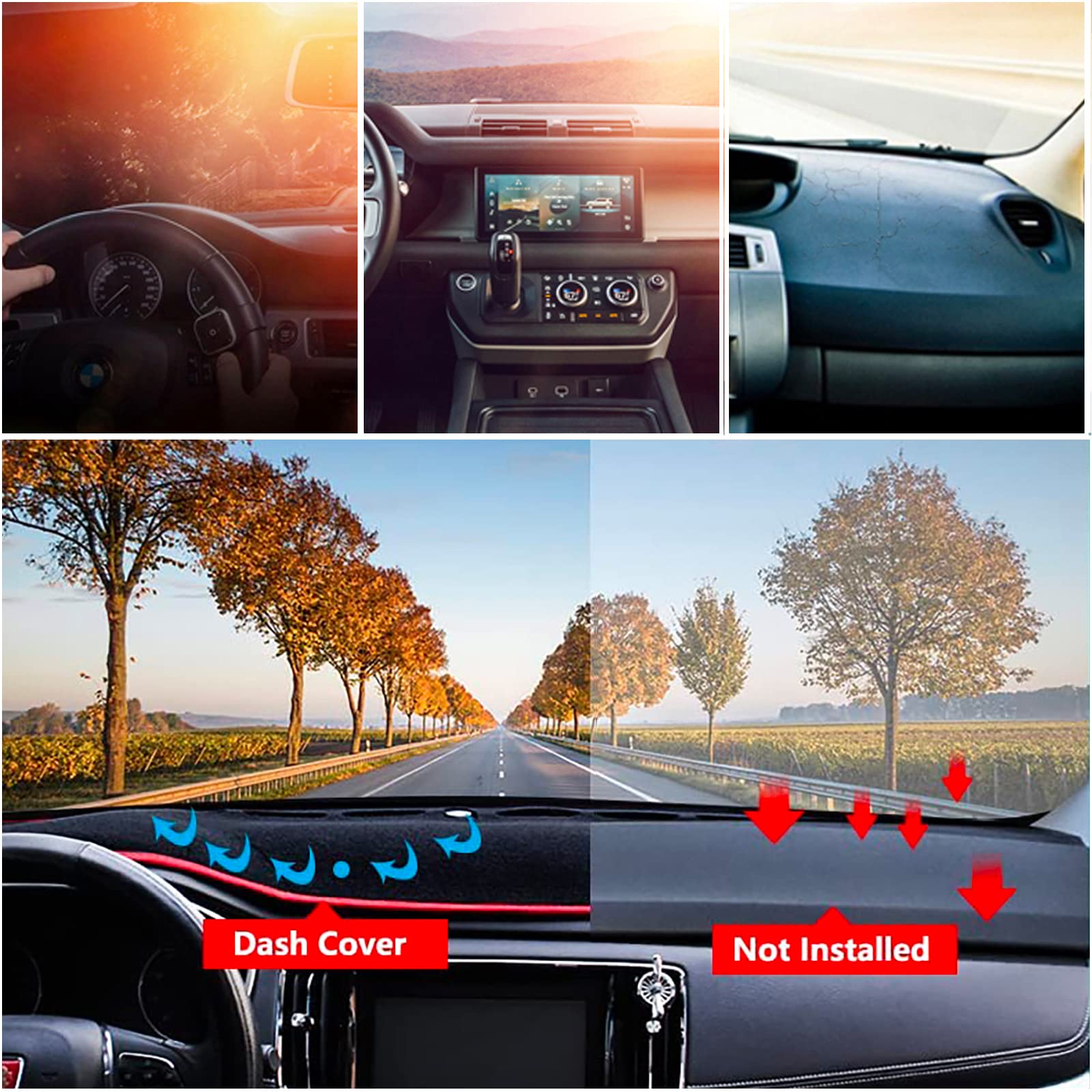 KEEGTBOX Dash Mat Cover Interior Dashboard Protection pad Compatible with Toyota Tacoma SR SR5 TRD Sport TRD Off-Road Limited and TRD Pro 2016-2023 Dashboard Cover Pad Carpet Protector (Red Trim)
