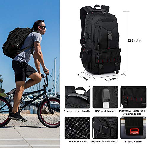 Tocode Laptop Backpack with USB Charging Port & Headphone Port, 17-Inch Fashional Computer School Backpack Water Resistant Business Bag Black Anti-theft Travel Backpacks for Men Women