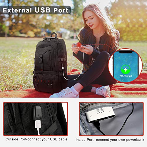 Tocode Laptop Backpack with USB Charging Port & Headphone Port, 17-Inch Fashional Computer School Backpack Water Resistant Business Bag Black Anti-theft Travel Backpacks for Men Women