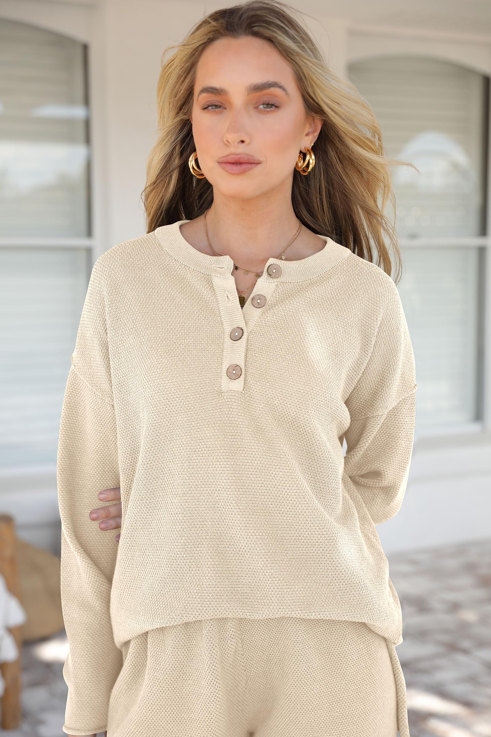 PRETTYGARDEN Women's 2 Piece Tracksuit Outfits 2024 Fall Knit Sweater And Wide Leg Pants Sweatsuit Lounge Sets (Beige,Large)