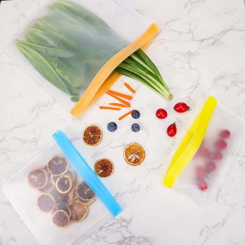 Moretoes 14 Pack Reusable Ziploc Bags, Stasher Silicone Reusable Storage Bag for Lunch Salad Fruit (4 Gallon Freezer Bags+5 Sandwich Bags+5 Leakproof Snack Bags)