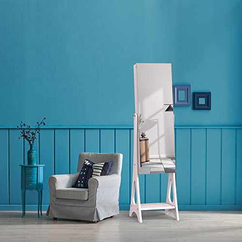 AnQuipet jewelry cabinet floor standing,freestanding jewelry cabinet with full- length mirror, Standing Mirror with Jewelry Storage for Bedroom