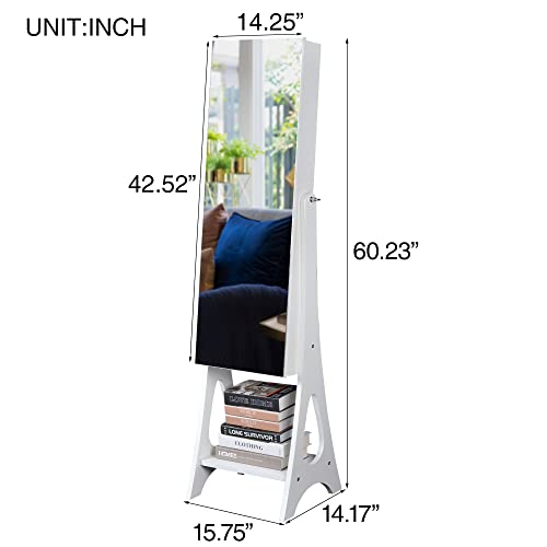 AnQuipet jewelry cabinet floor standing,freestanding jewelry cabinet with full- length mirror, Standing Mirror with Jewelry Storage for Bedroom