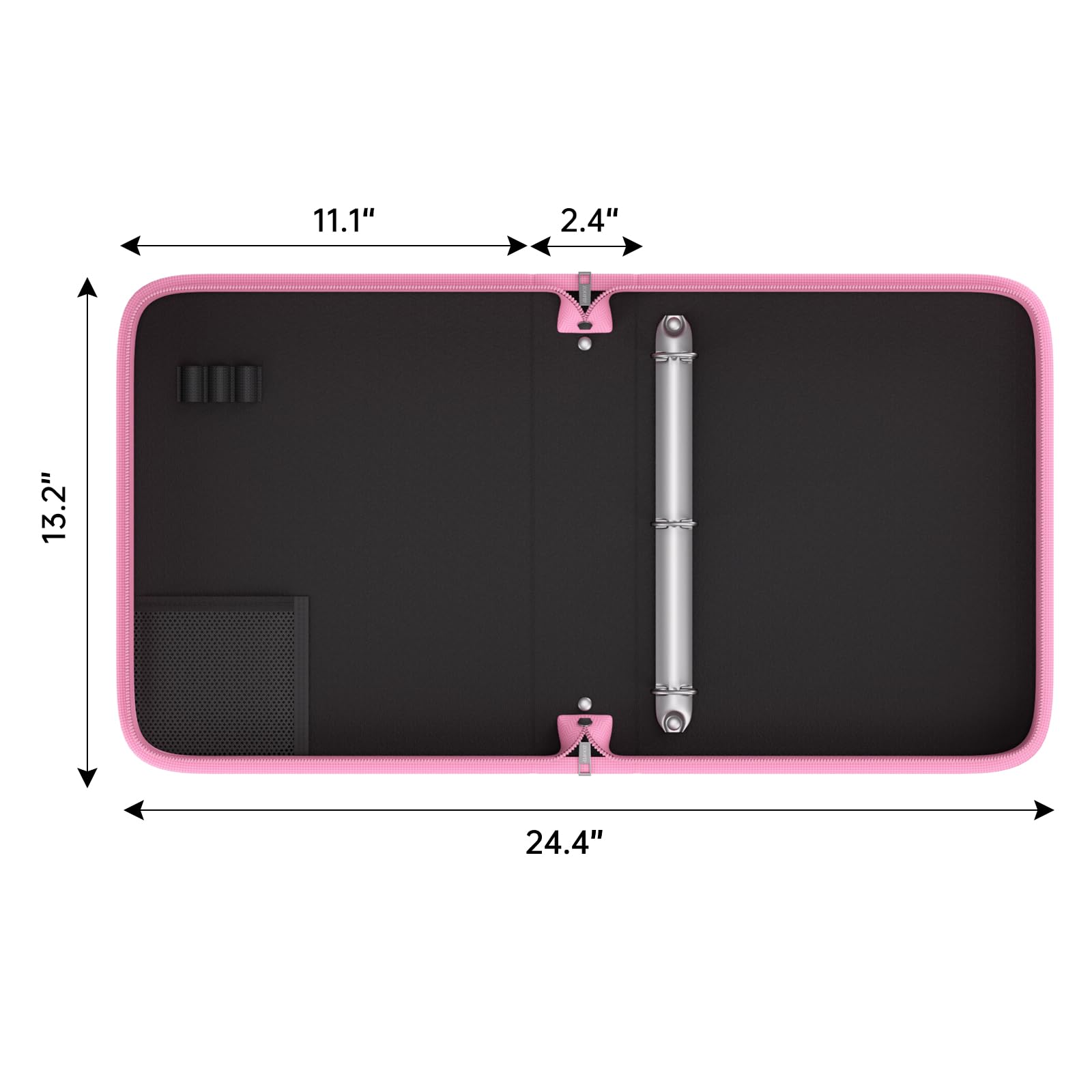 ZOOPIP Fireproof 3 Ring Binder with Zipper, 1.5 Inch D Rings Hold up 375 Sheets of 8.5" x 11" (A4), Compatible with Clear Page Protectors, Built-in Net and Pen Holder(Pink, 1 Pcs)