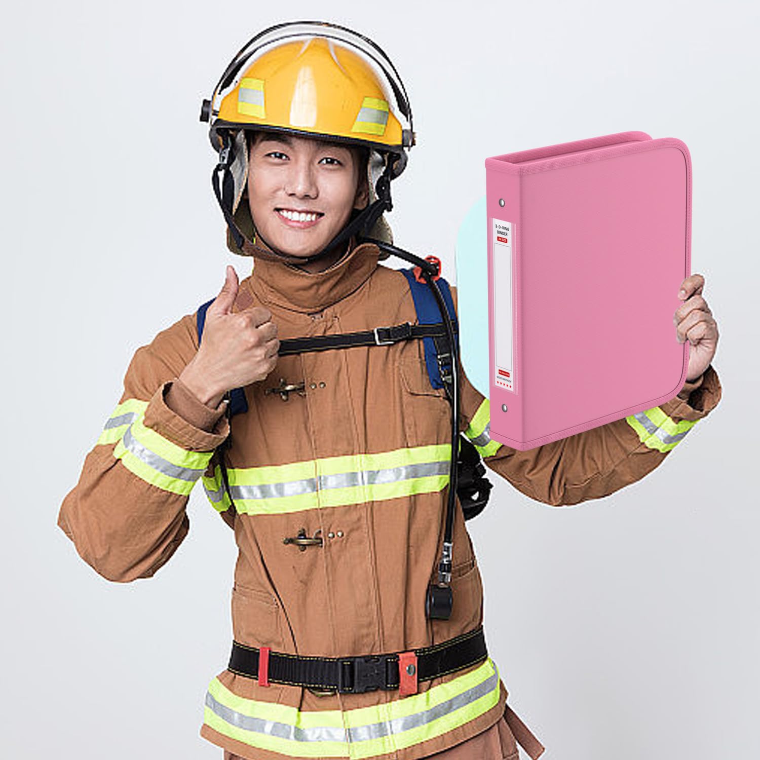 ZOOPIP Fireproof 3 Ring Binder with Zipper, 1.5 Inch D Rings Hold up 375 Sheets of 8.5" x 11" (A4), Compatible with Clear Page Protectors, Built-in Net and Pen Holder(Pink, 1 Pcs)