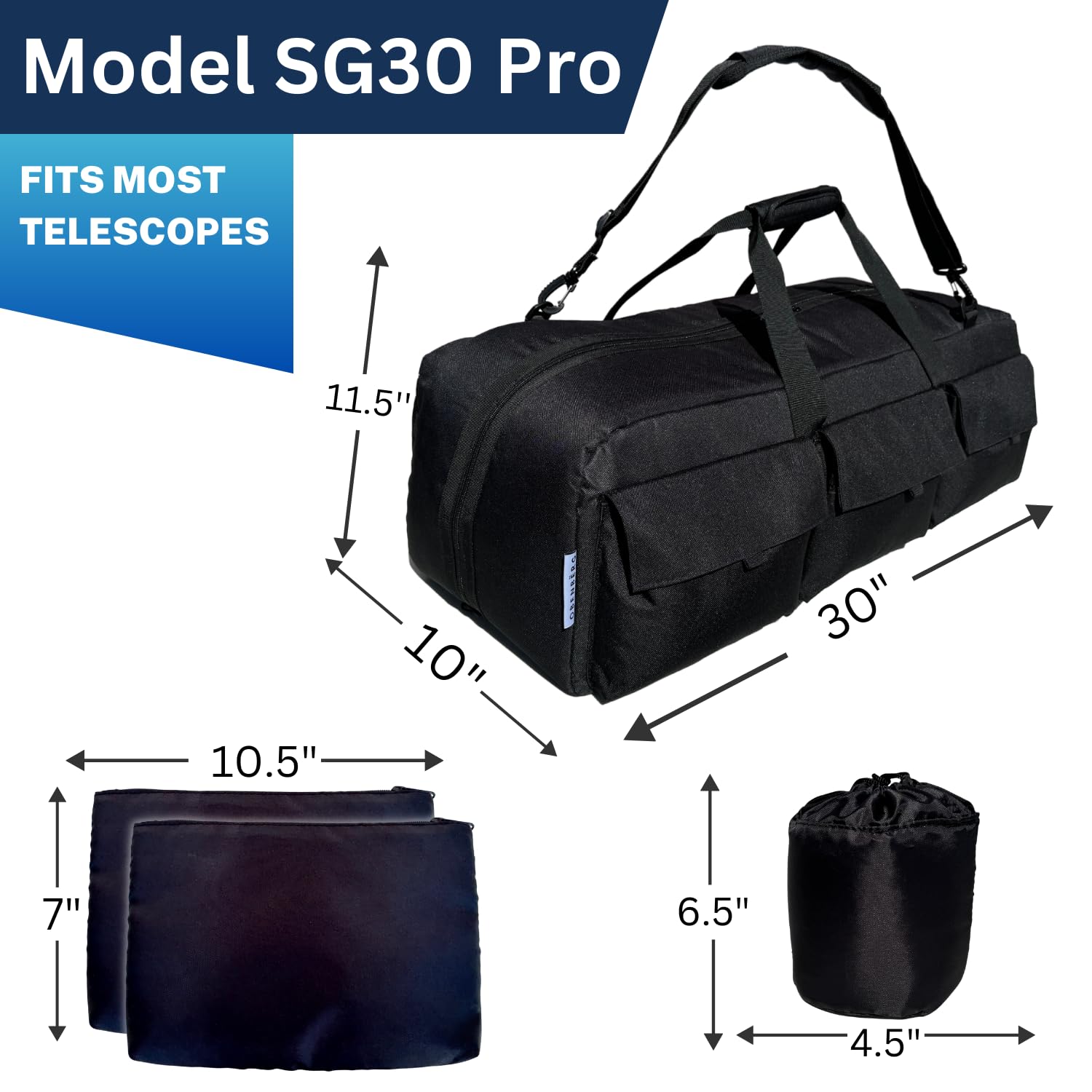 OBENBERG Professional 30" Telescope Bag: High-Density Foam Travel Universal Carrying Case for Celestron, Meade, Orion & Vixen with Shoulder Strap & Accessories, Perfect for Astronomy & Photography