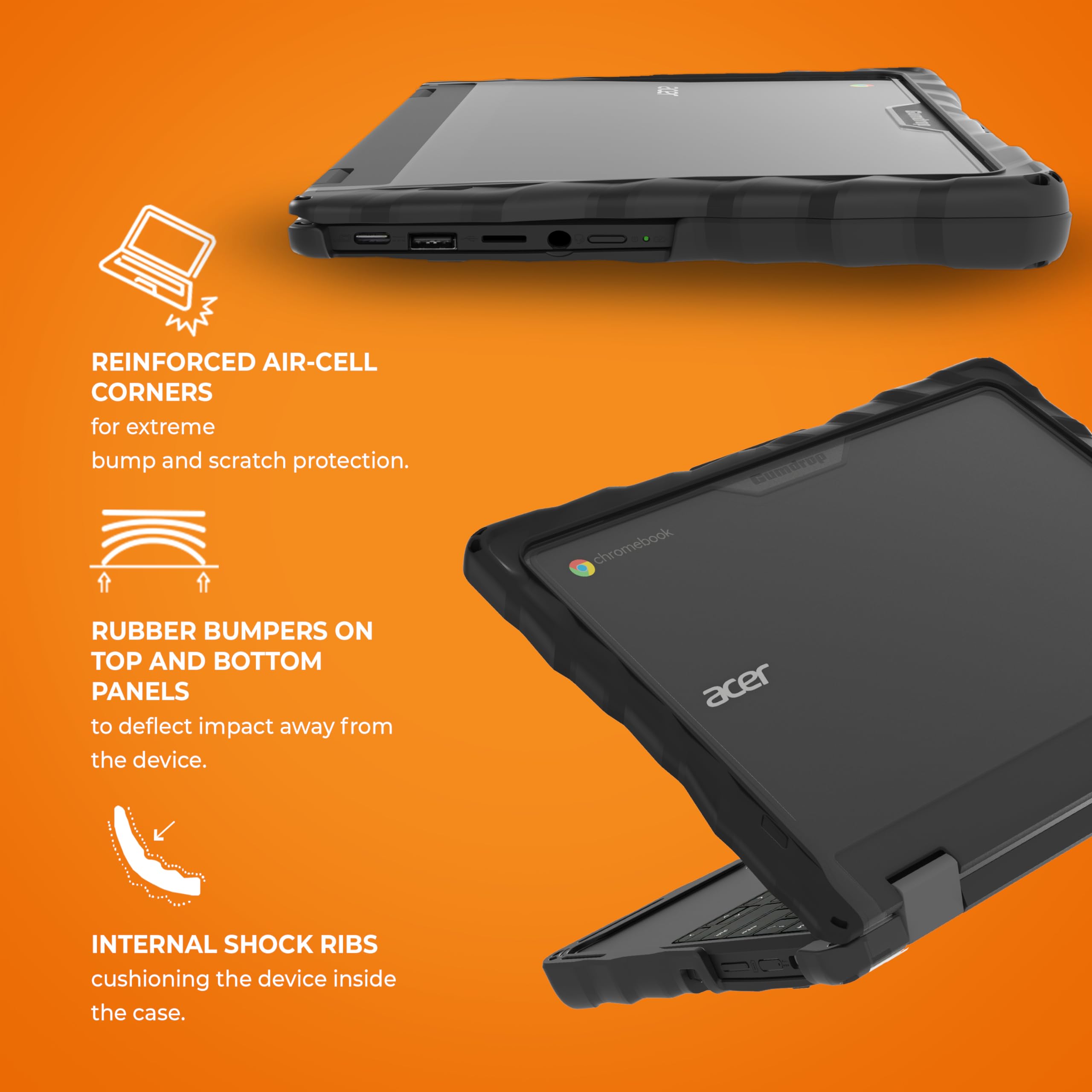 Gumdrop DropTech Laptop Case Fits Acer Chromebook Spin 511 (R756TN) 2-in-1 - Rugged Drop Tested and Shockproof Reliable Device Protection for Kids K-12 Students School Office or Business Use - Black