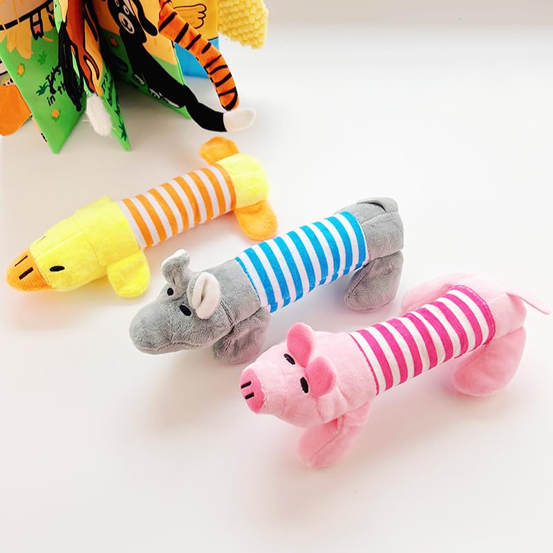 YASREKUYI 3PCS pet Dog cat Plush Cartoon Embroidery bite Resistant Decompression Duck Piglet Elephant Cute Vocal Toy Supplies