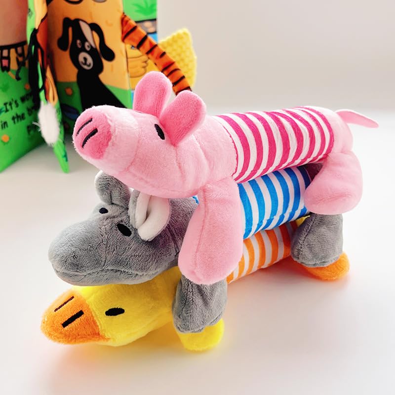 YASREKUYI 3PCS pet Dog cat Plush Cartoon Embroidery bite Resistant Decompression Duck Piglet Elephant Cute Vocal Toy Supplies