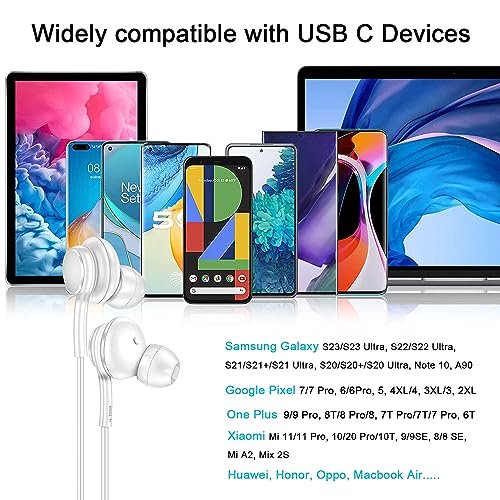 USB C Headphones for iPhone 15 Pro 15 Plus USB Type C Wired Earbuds Noise Canceling in-Ear Earphones with Microphone for iPad Pro Samsung Galaxy S23 S22 Ultra Z Flip 5 Pixel 5 4a 3a Oneplus, 2 Pack