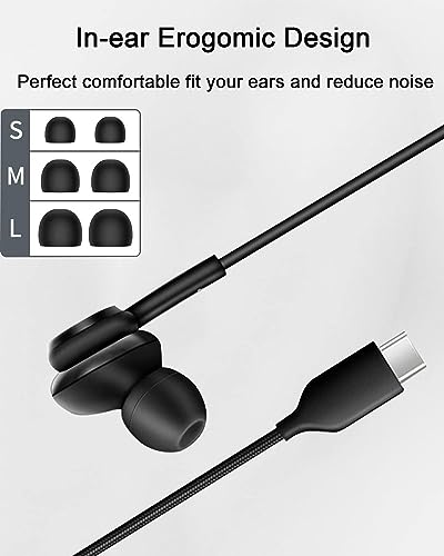 USB C Headphones for iPhone 15 Pro 15 Plus USB Type C Wired Earbuds Noise Canceling in-Ear Earphones with Microphone for iPad Pro Samsung Galaxy S23 S22 Ultra Z Flip 5 Pixel 5 4a 3a Oneplus, 2 Pack