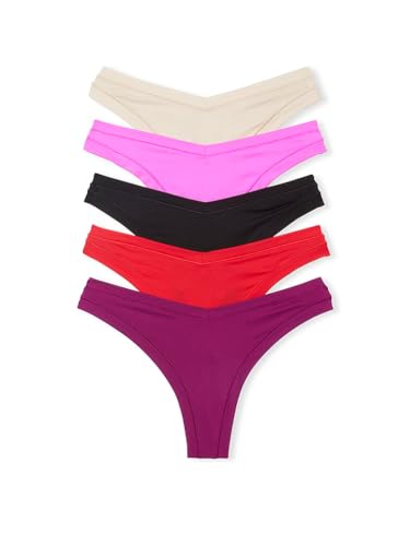 Victoria's Secret PINK Women's Cotton Stretch Thong Underwear, Panties for Women, Multicolored Basic, (XL)