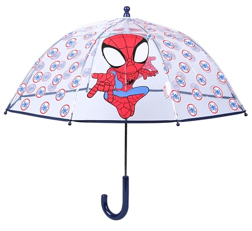 Marvel Little Kids Spidey and His Amazing Friends Toddler Umbrella with Hook Handle - Clear Spiderman Sun/Rain Dome for Kids, Red