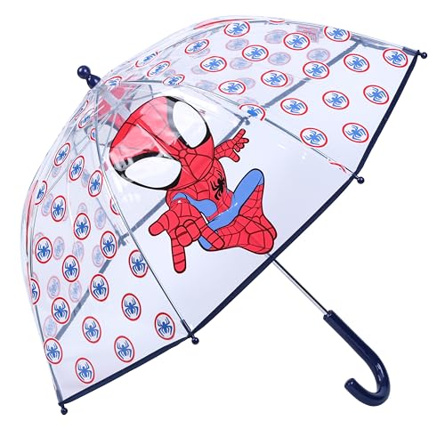 Marvel Little Kids Spidey and His Amazing Friends Toddler Umbrella with Hook Handle - Clear Spiderman Sun/Rain Dome for Kids, Red