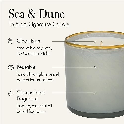 LAFCO New York Signature Candle, Sea & Dune - 15.5 oz, 2 Pack - 90-Hour Burn Time - Reusable, Hand Blown Glass Vessel - Made in The USA
