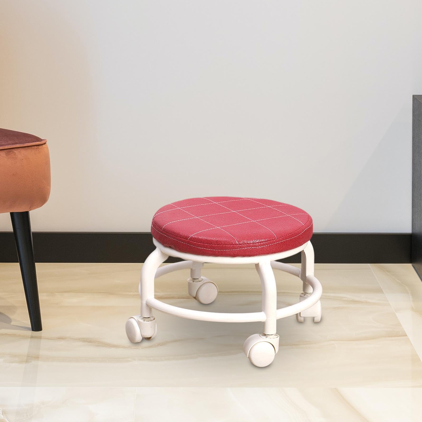 figatia Rolling Stools with Wheels Low Height Rolling Stool Portable Comfortable Household Small Shoe Stool Seat Pulley Wheel Stool for Home Kitchen, Red