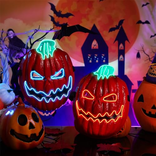 Liliful 2 Pcs Halloween Pumpkin Light up Mask Face Head Scary Mask for Halloween Festival Cosplay Party Decoration Costume(Red, Blue)