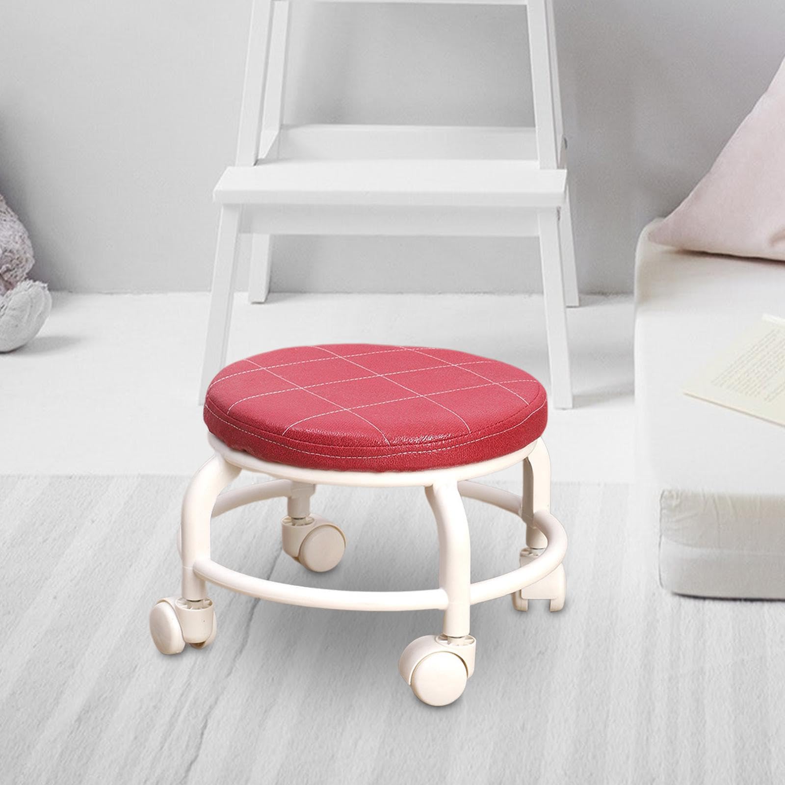 figatia Rolling Stools with Wheels Low Height Rolling Stool Portable Comfortable Household Small Shoe Stool Seat Pulley Wheel Stool for Home Kitchen, Red