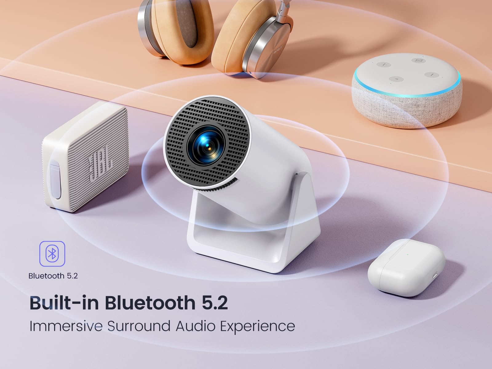 [Short Throw/Adjustable Stand]Mini projector with WiFi and Bluetooth, 2025 Upgrade Outdoor Portable Movie Projector 1080P, Auto Keystone, Home Projector for Phone/TV Stick/Laptop, WiMiUS S27 (White)