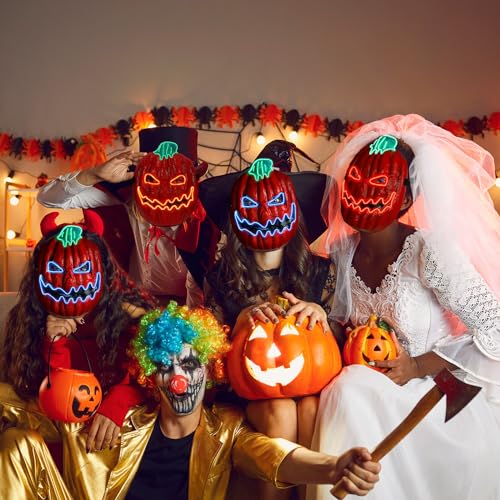 Liliful 2 Pcs Halloween Pumpkin Light up Mask Face Head Scary Mask for Halloween Festival Cosplay Party Decoration Costume(Red, Blue)