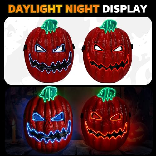 Liliful 2 Pcs Halloween Pumpkin Light up Mask Face Head Scary Mask for Halloween Festival Cosplay Party Decoration Costume(Red, Blue)